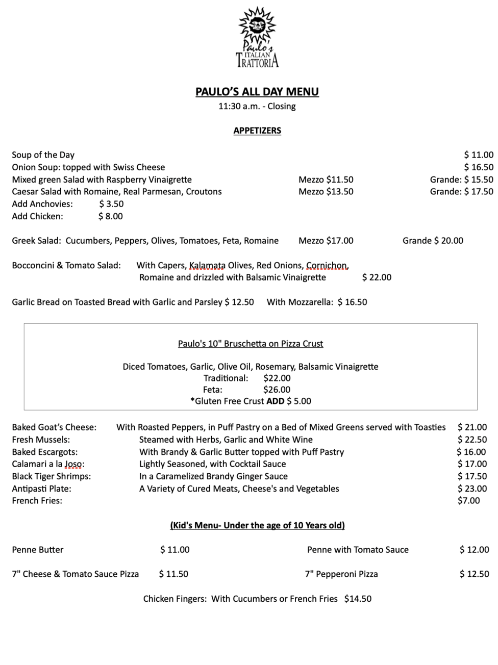 Paulo's Italian Trattoria - Individual
